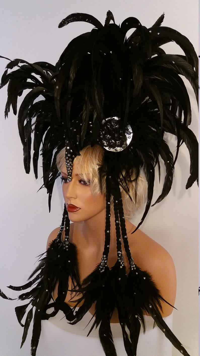 BLACK "maya" Feather Headpiece-headdress Samba Costumes Carnival-mardi ...