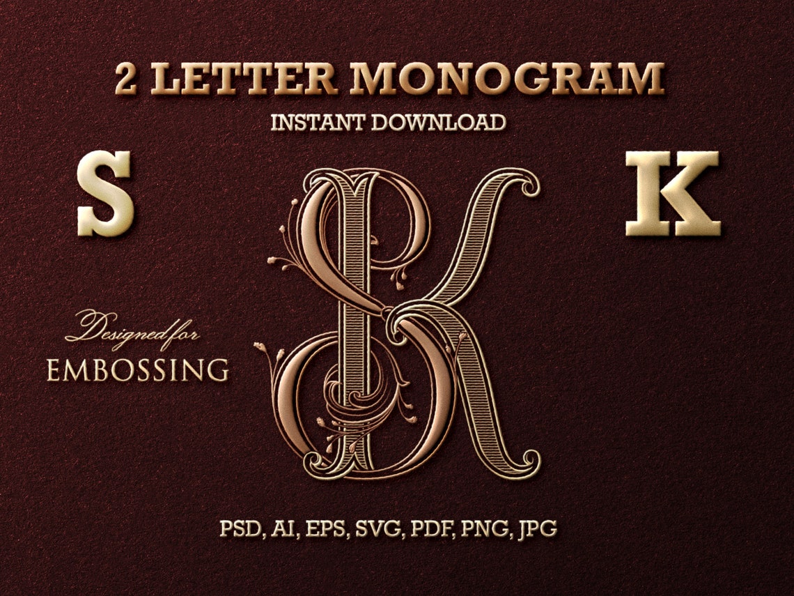 2 Letter Monogram With Letters SK Digital Download Wedding - Etsy