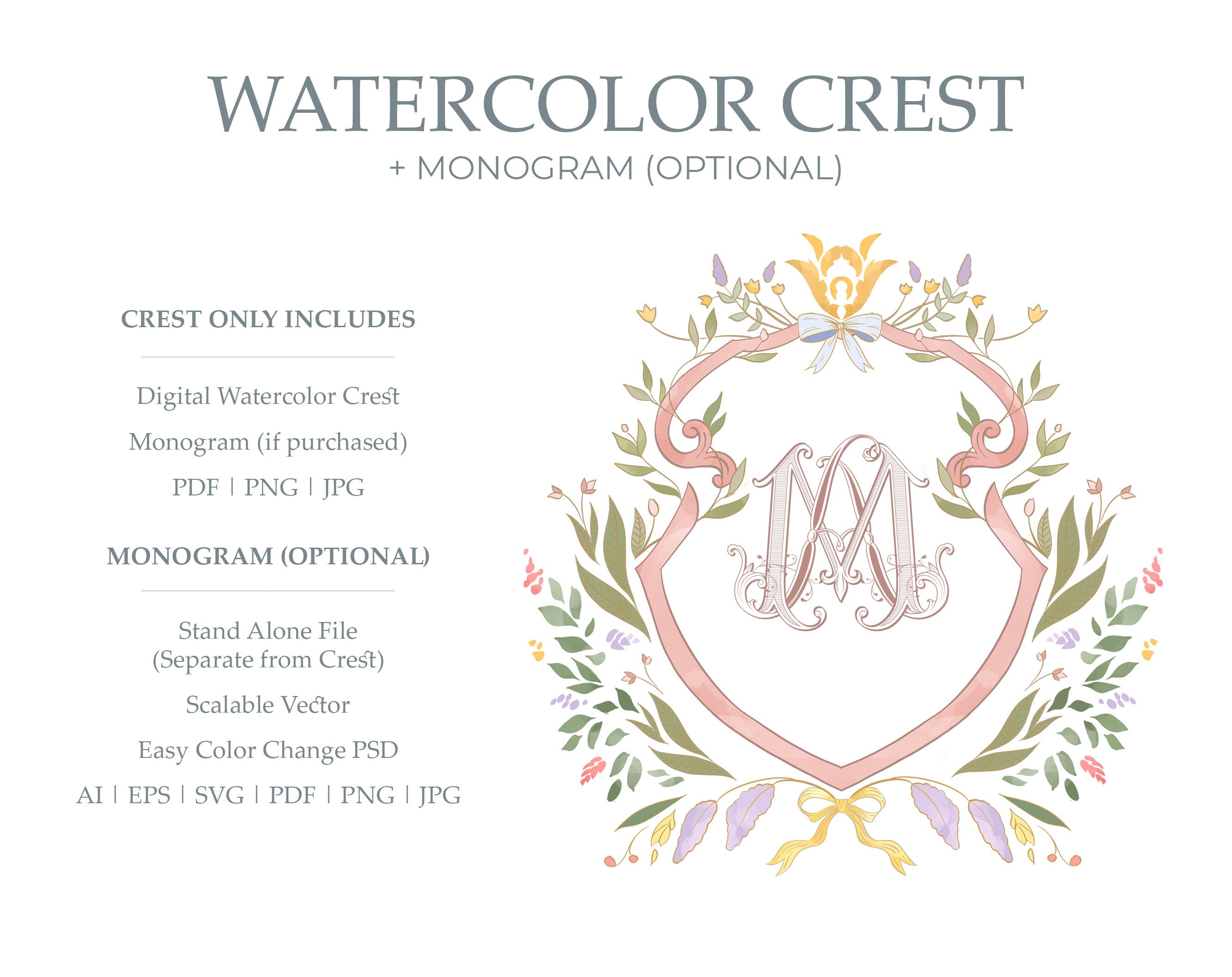 Modern Crest plus Monogram optional Made to Order Wedding | Etsy