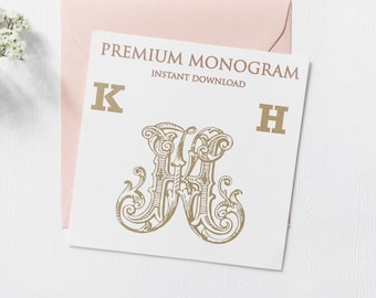 Vintage Wedding Monogram Logo HK KH Duogram H K Intertwined - Etsy