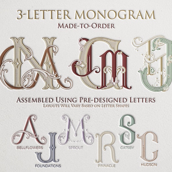 3 Letter Monogram - Etsy