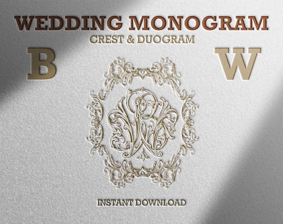Letters BW-WB Digital Download of Wedding Crest With Duogram - Etsy