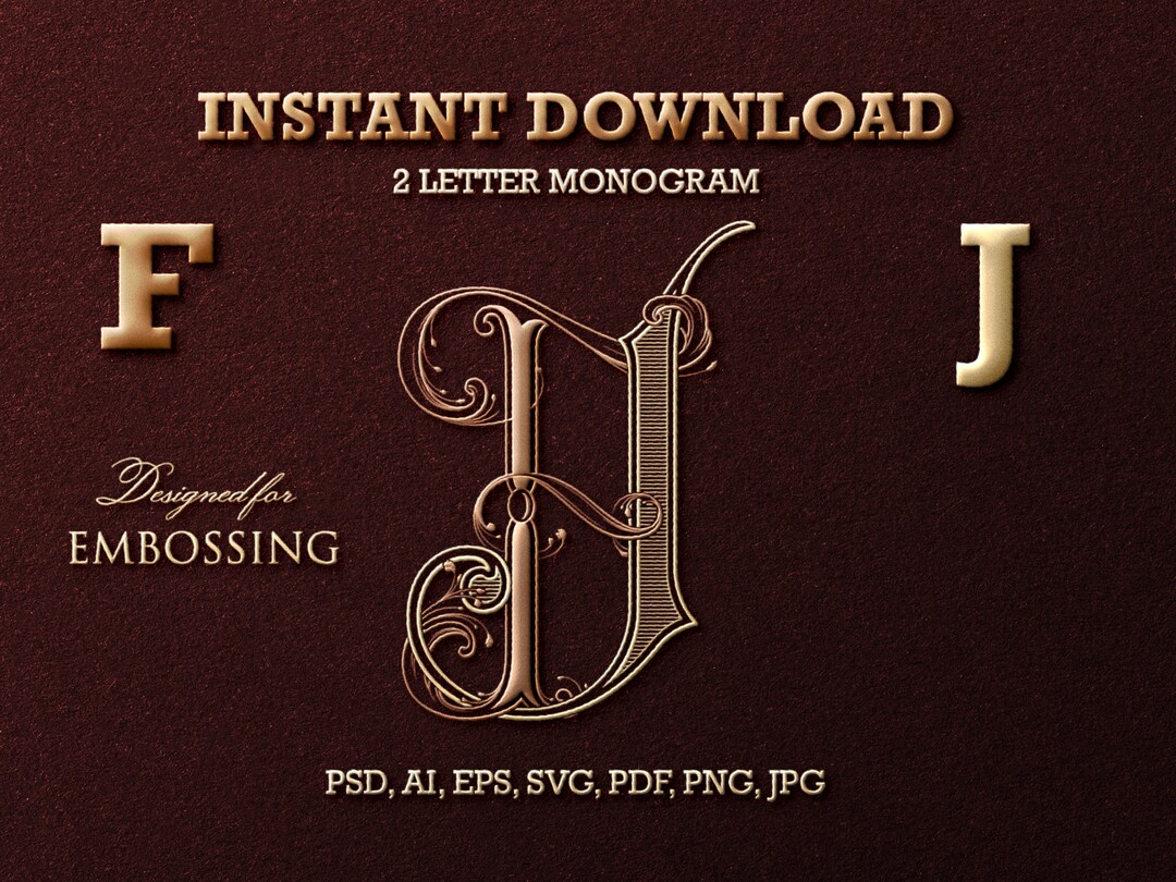 2 Letter Monogram With Letters FJ | Digital Download - Wedding Monogram ...