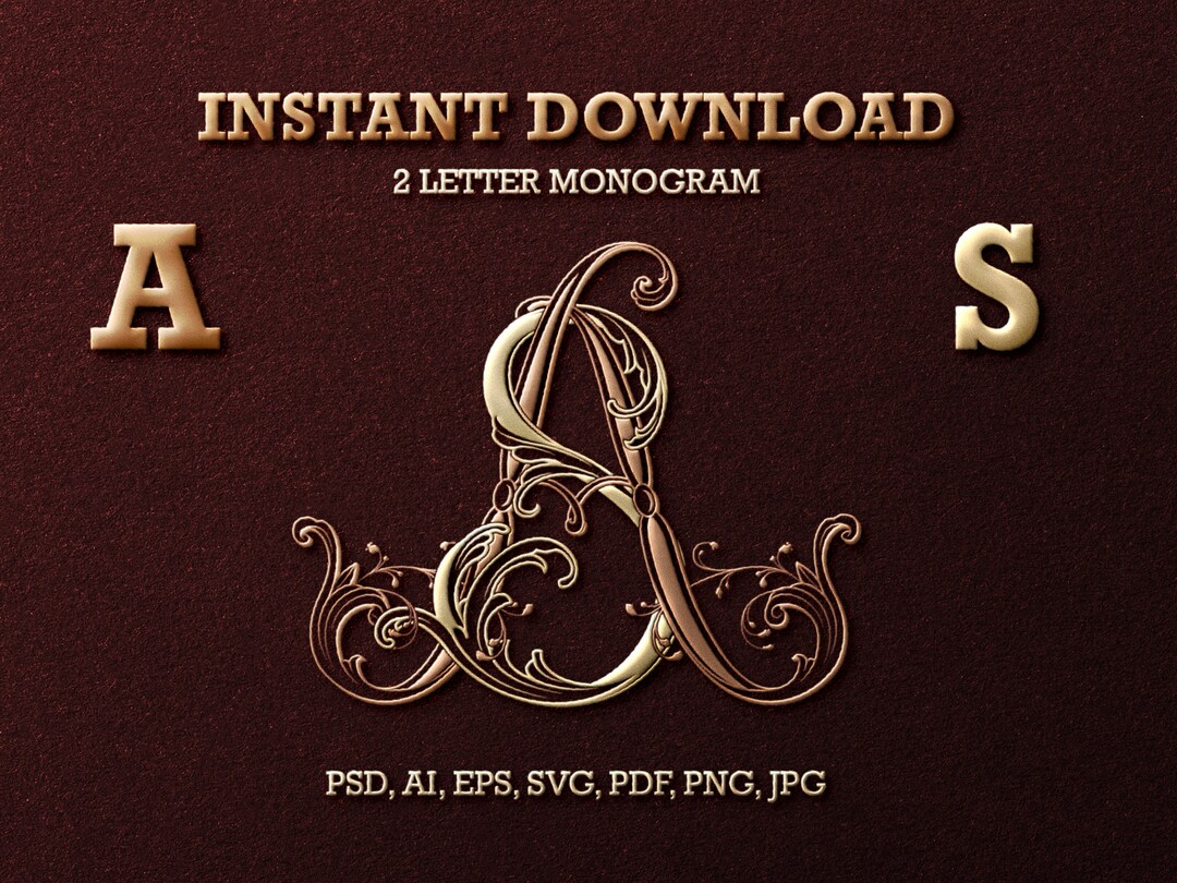 2 Letter Monogram with Letters AS Digital Download Wedding Monogram SVG ...