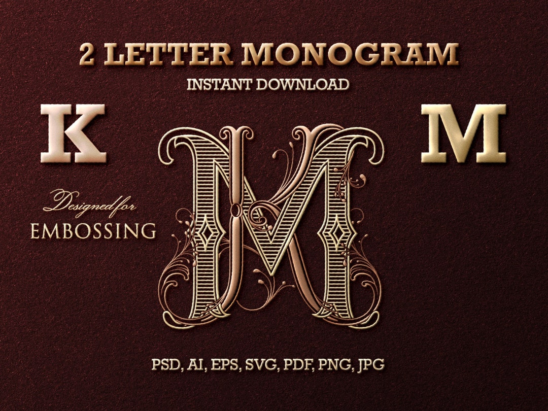 2 Letter Monogram With Letters KM | Digital Download - Wedding Monogram ...