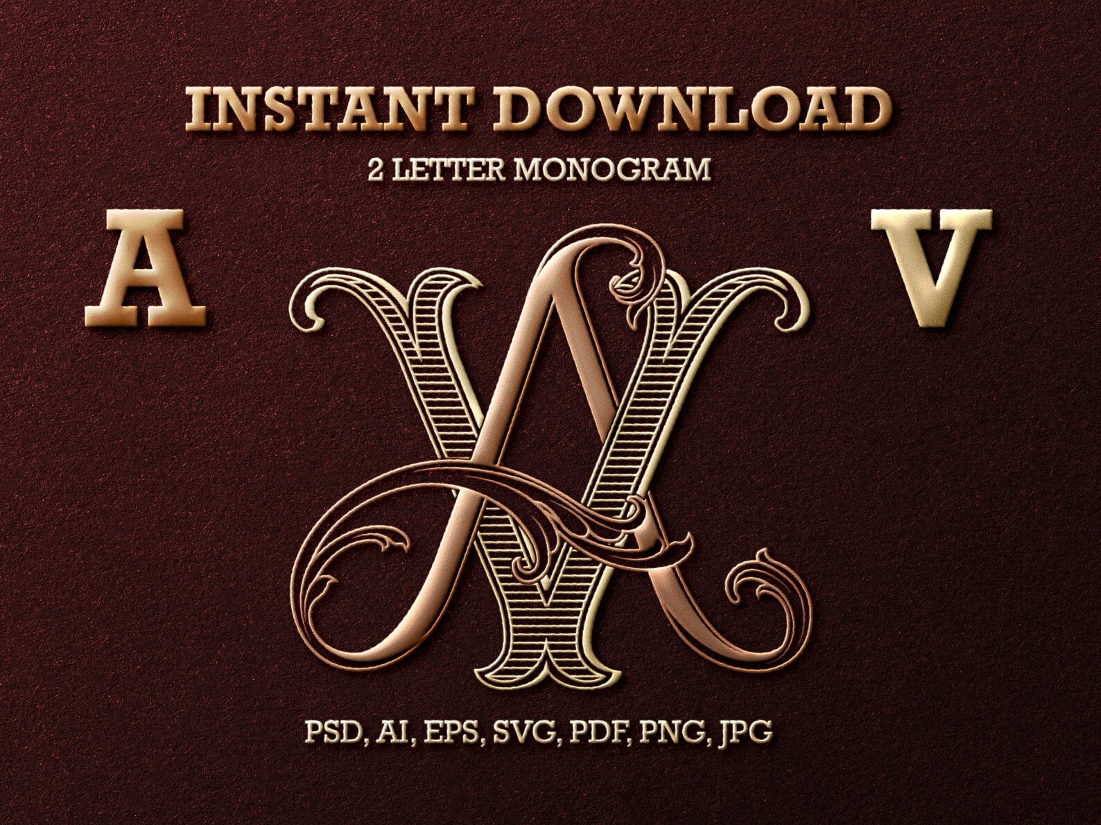 2 Letter Monogram With Letters AV Digital Download Wedding - Etsy