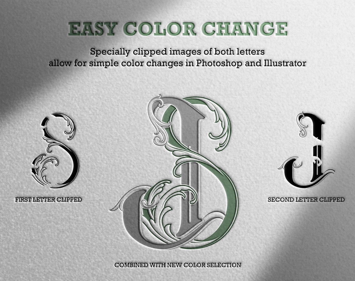 SJ JS Wedding Monogram 2 Letter Monogram Digital Monogram | Etsy