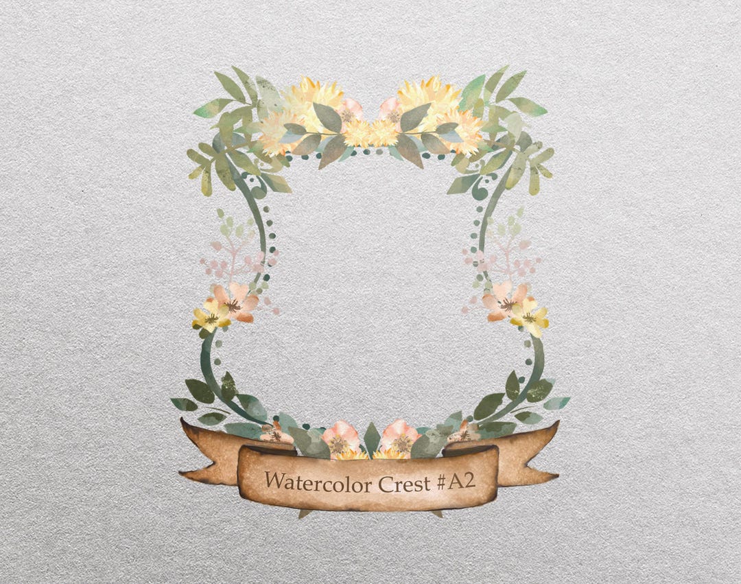Watercolor Crest #A2 | Rustic Crest With Flowers, Foliage, Shield, and ...