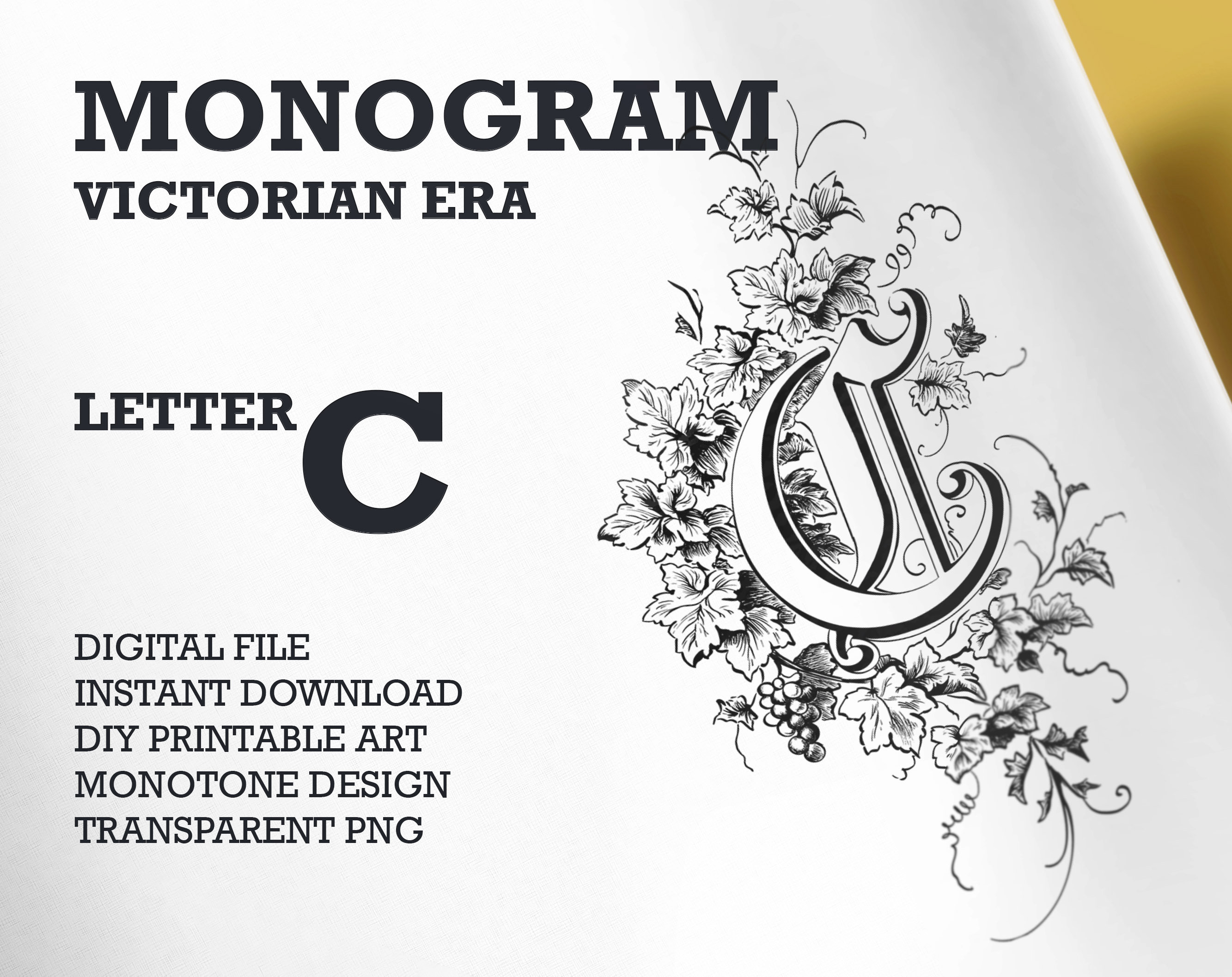 Victorian Era Monogram - Single Letter C, Vintage One Letter Monogram ...
