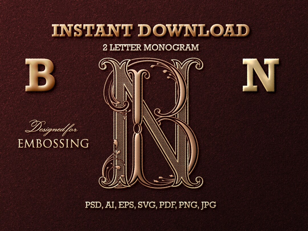 2 Letter Monogram With Letters BN | Digital Download - Wedding Monogram ...