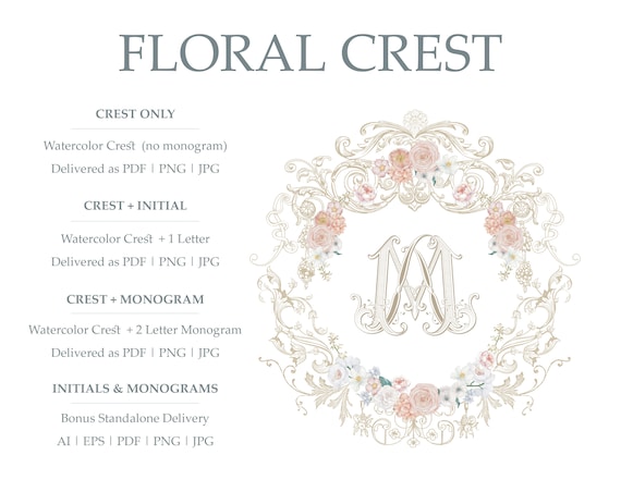 Watercolor Crest with Optional Initial or Monogram Made to | Etsy