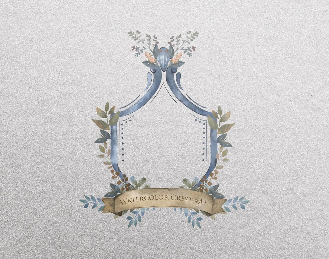 Watercolor Crest #A1 | Rustic Crest With Flowers, Foliage, Shield, and ...