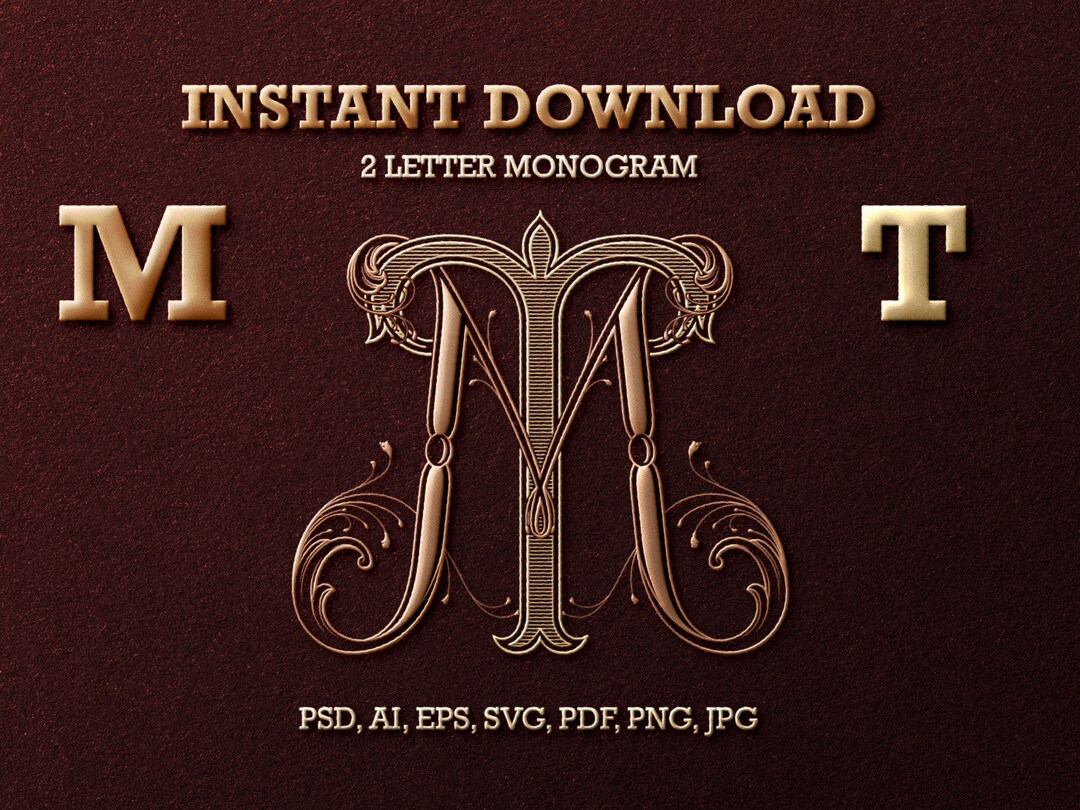2 Letter Monogram With Letters MT | Digital Download - Wedding Monogram ...