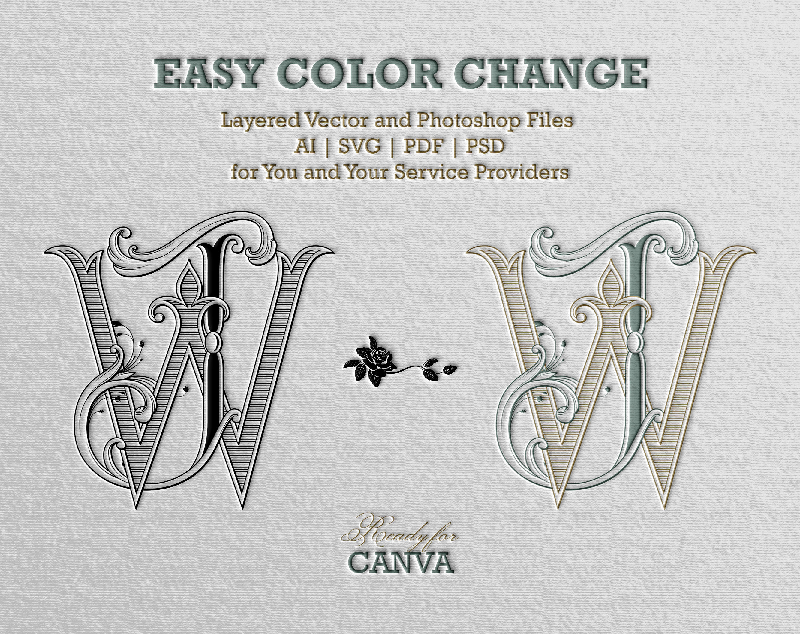 JW Wedding Monogram or Personal Logo | Color Editable Vector Design for ...
