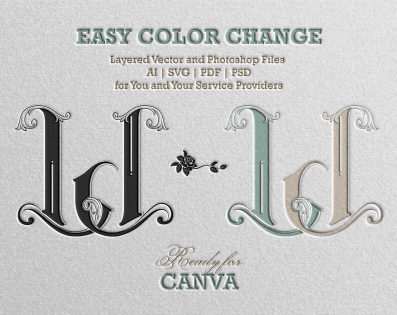 Gatsby Inspired LJ Wedding Monogram: Color Editable Vector Logo ...