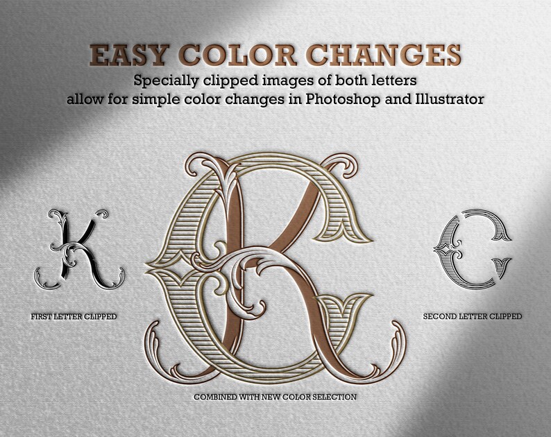 KC CK Wedding Monogram 2 Letter Monogram Digital Monogram - Etsy