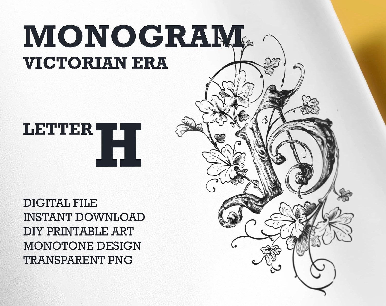 Victorian Era Monogram - Single Letter H, Vintage One Letter Monogram ...