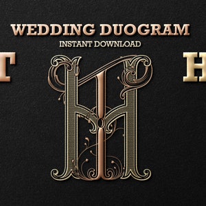 2 Letter Monogram With Letters TH Digital Download Wedding Monogram SVG ...