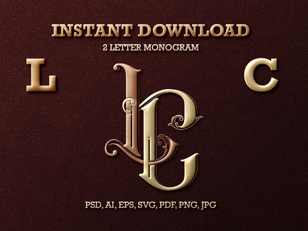 2 Letter Monogram With Letters LC | Digital Download - Wedding Monogram ...