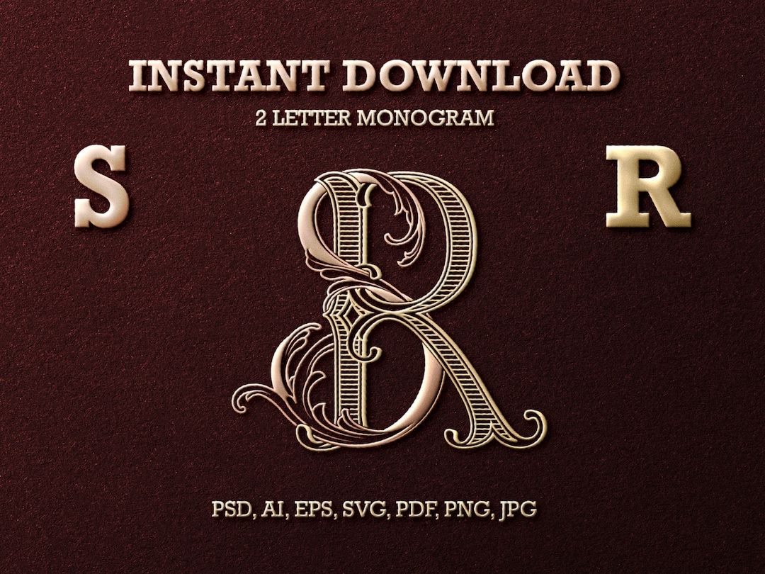2 Letter Monogram With Letters SR | Digital Download - Wedding Monogram ...