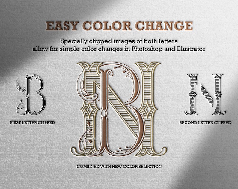 2 Letter Monogram With Letters BN Digital Download Wedding - Etsy