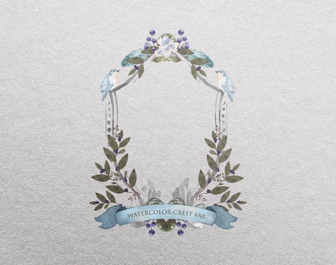 Watercolor Crest #A8 | Rustic Crest With Birds of a Feather, Twigs ...