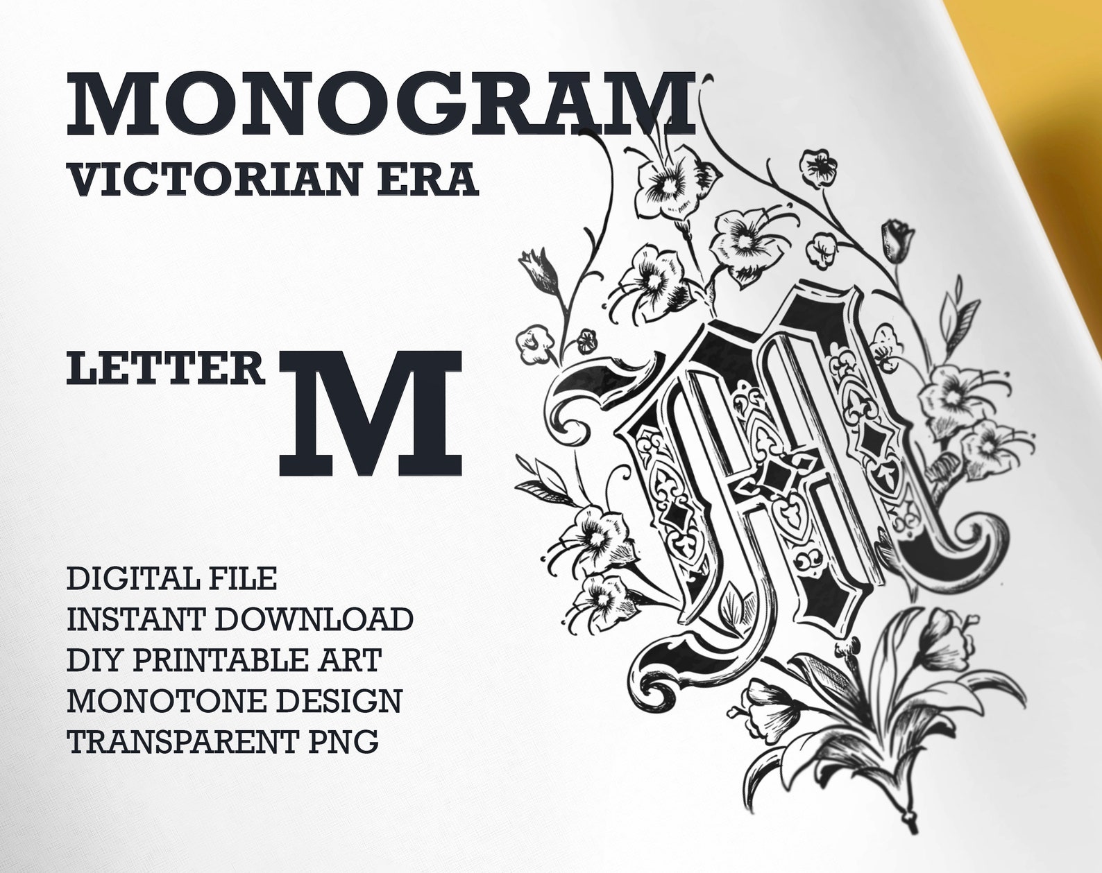 Victorian Era Monogram Single Letter M Vintage One Letter | Etsy