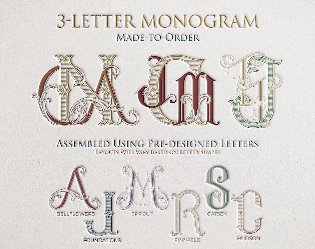 3-letter Wedding Monogram | Assembled-to-order by Intertwining ...