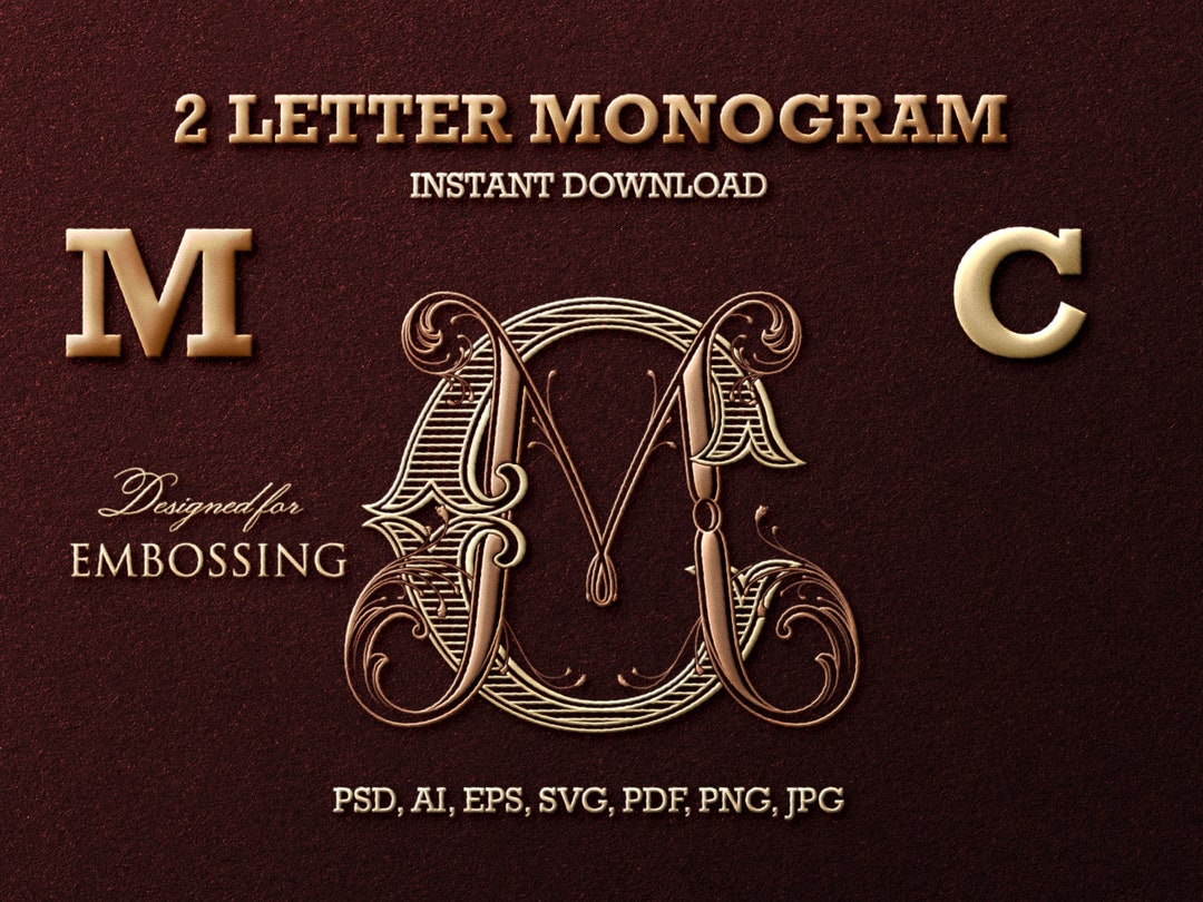 2 Letter Monogram With Letters MC Digital Download Wedding Monogram SVG ...