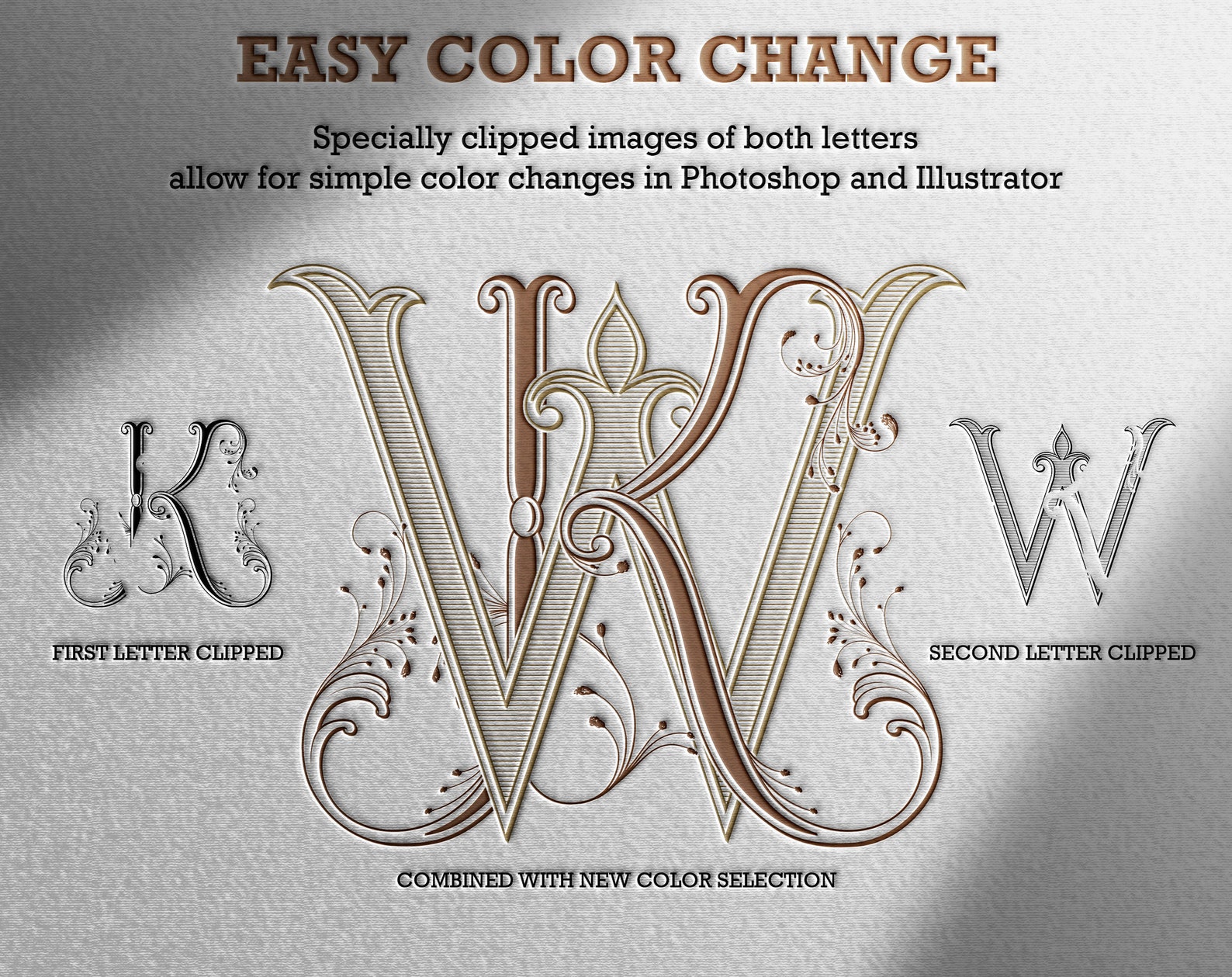 2 Letter Monogram With Letters KW Digital Download Wedding - Etsy