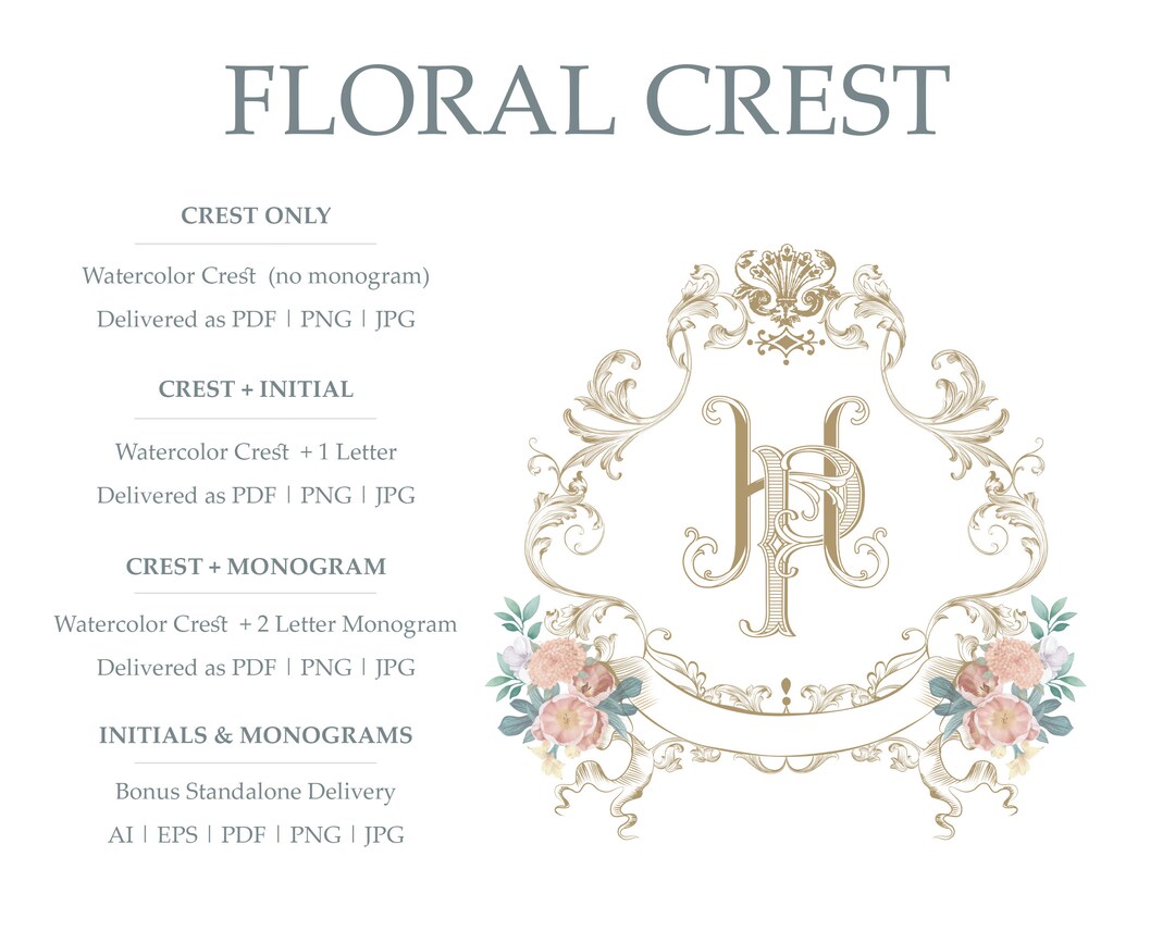 Watercolor Crest With Optional Initial or Monogram Made to - Etsy