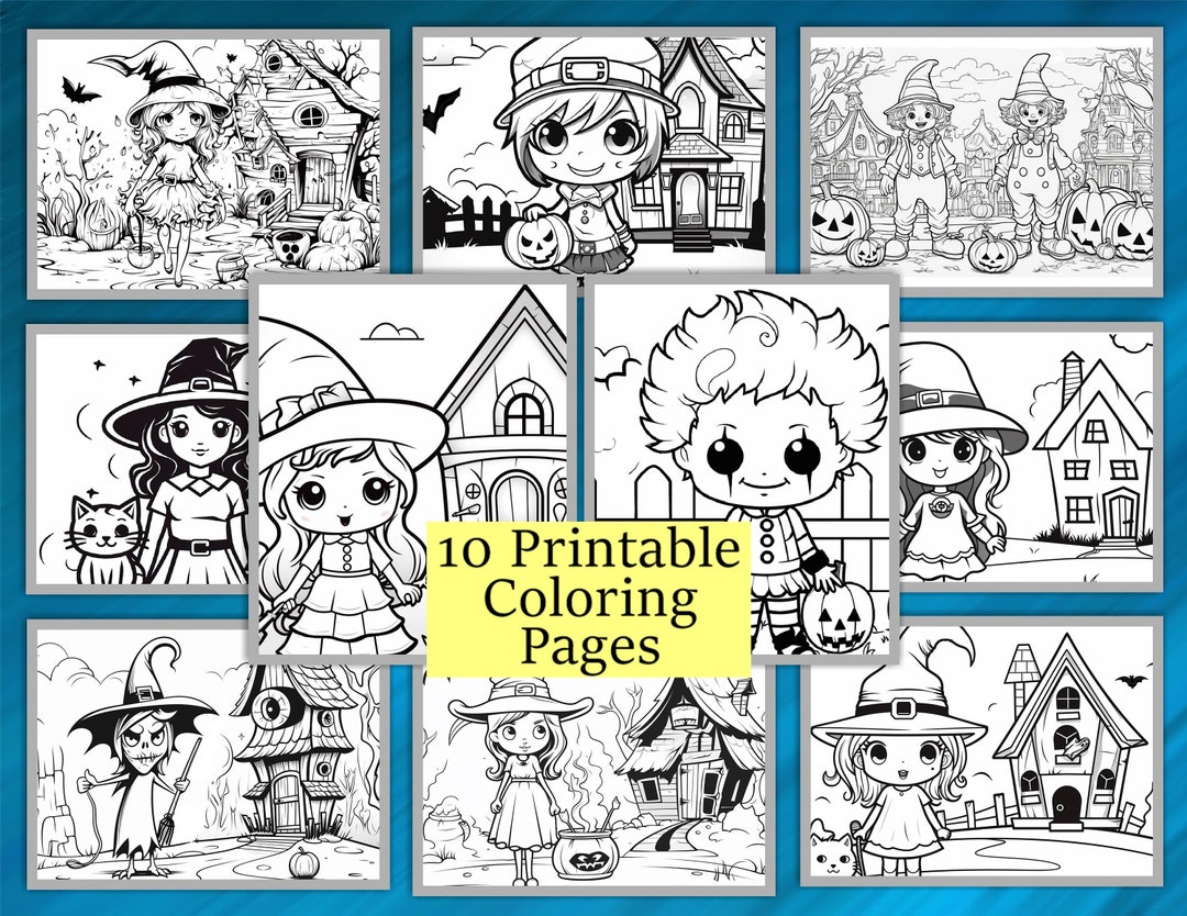 10 Printable Kids Coloring Pages, Bundle, Children's Halloween ...