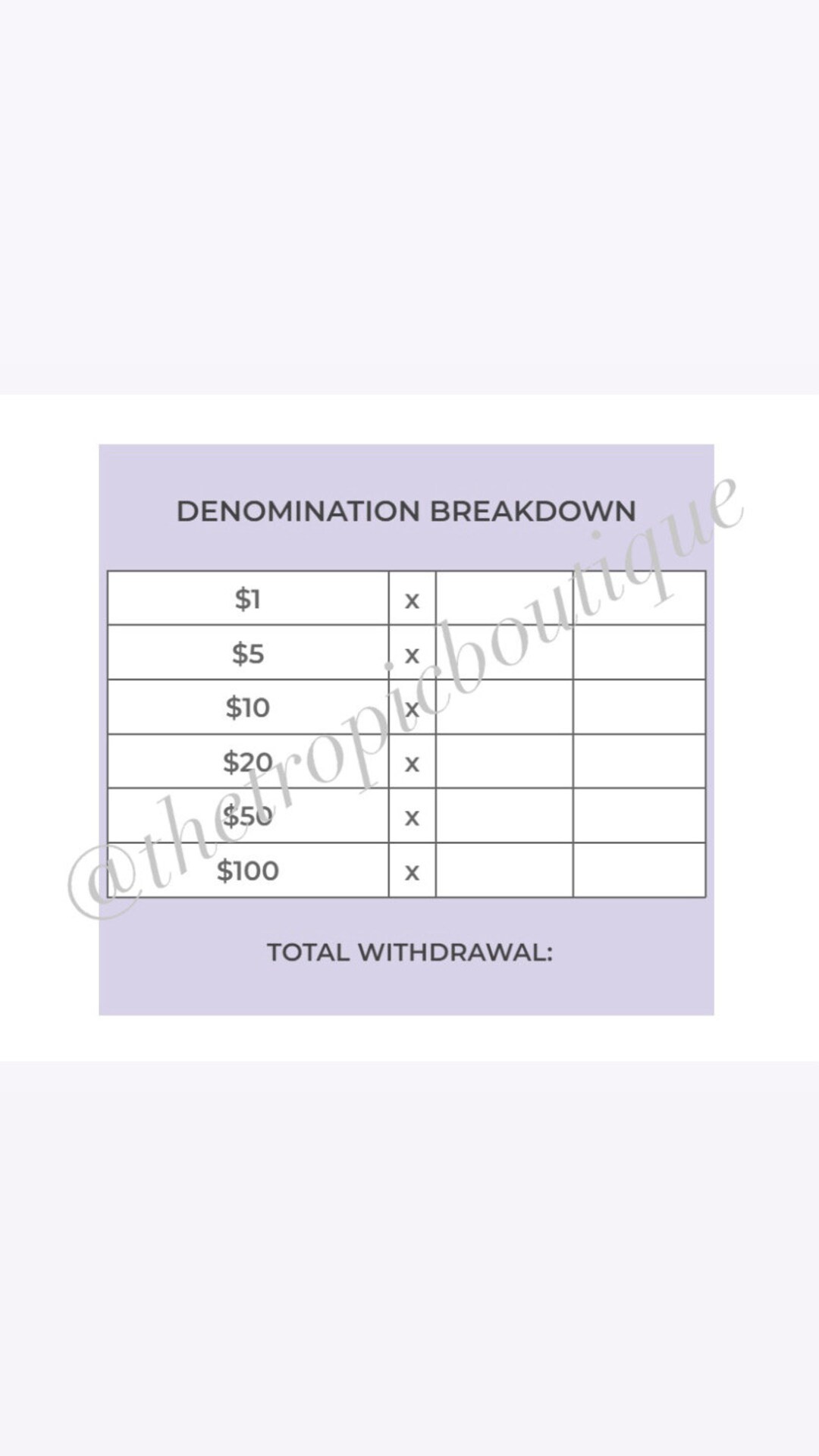 Bank Teller Slip Cash Denomination Breakdown Digital Download - Etsy