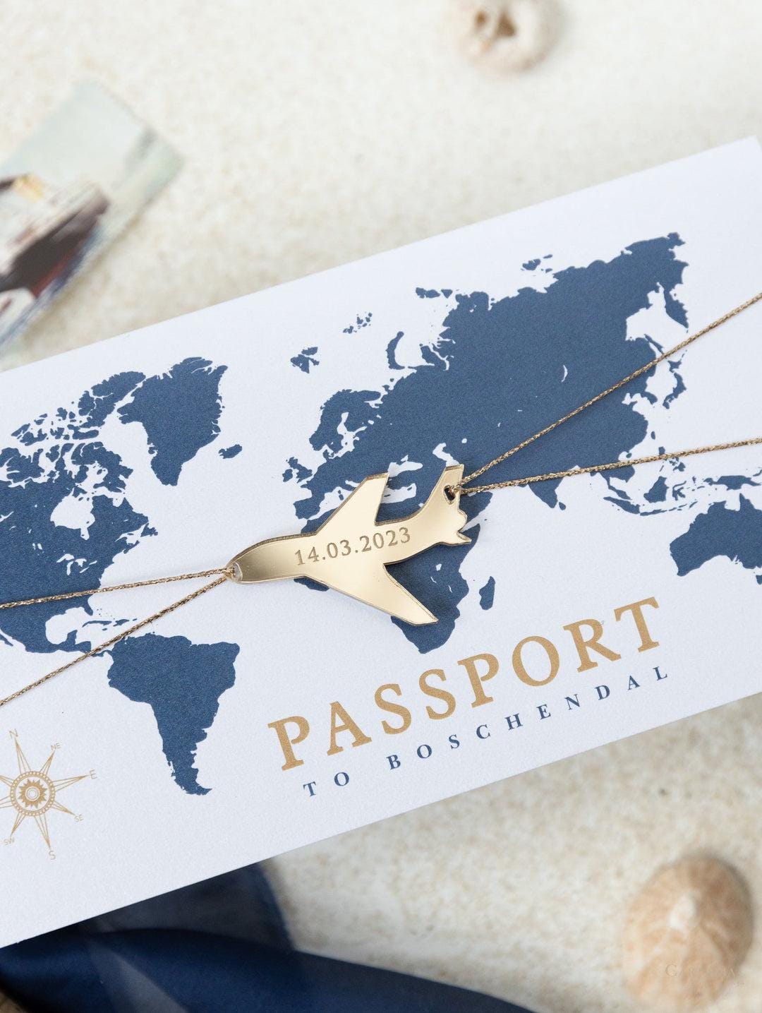 Navy Blue Passport in Pocket With Map + Gold Airplane Tag, Boarding ...