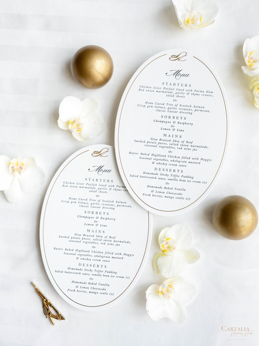Oval Menu, Luxury Gold Foiled & Letterpress Menu on Premium Card - Etsy