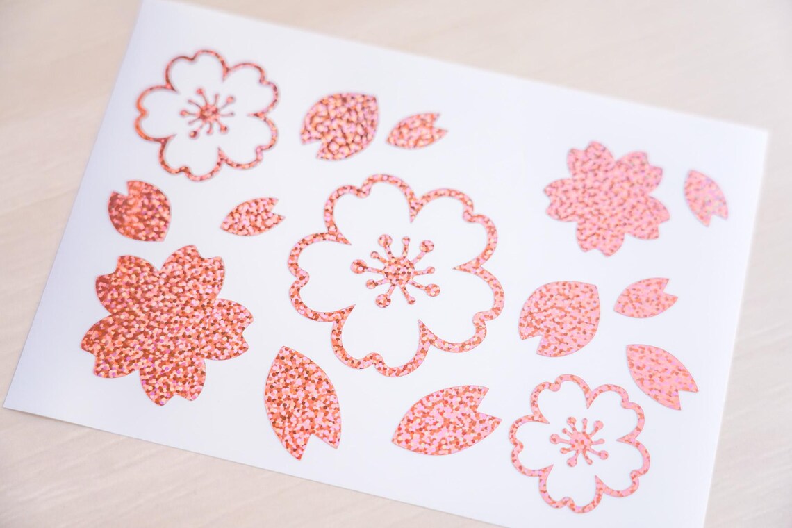 Holographic Sakura Flower and Sakura Petals Decal Sheet | Cute Decal ...