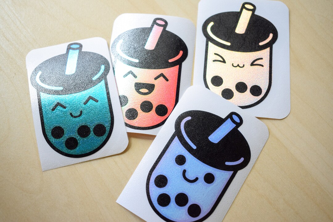 Holographic Cute Boba Decals | Kawaii Bubble Tea Decals | Cute Decals ...