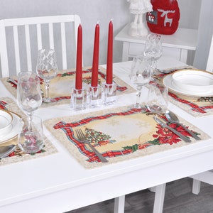 Set of 2, 4, 6 or 8 Gold Placemats With Christmas Tree, modern ...