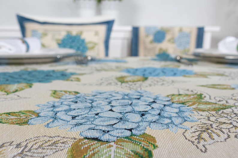Blue Hydrangea Tapestry Tablecloth: Rustic Cottage Decor - Etsy