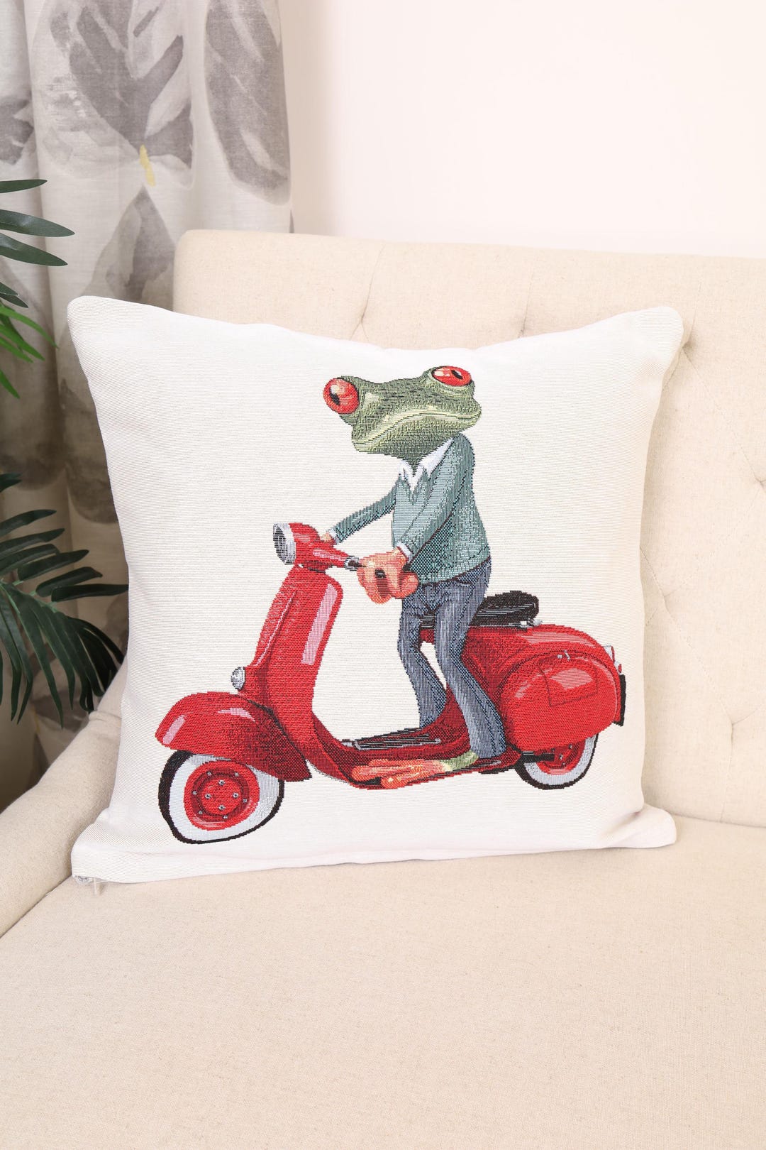 Frog on Moped Tapestry Cushion Cover: Modern Home Decor - Etsy