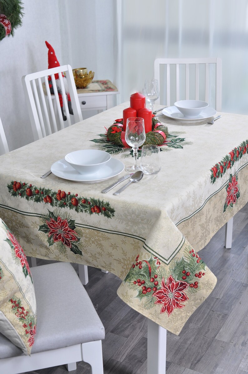 Christmas Tablecloth With Christmas Flower Rectangle - Etsy