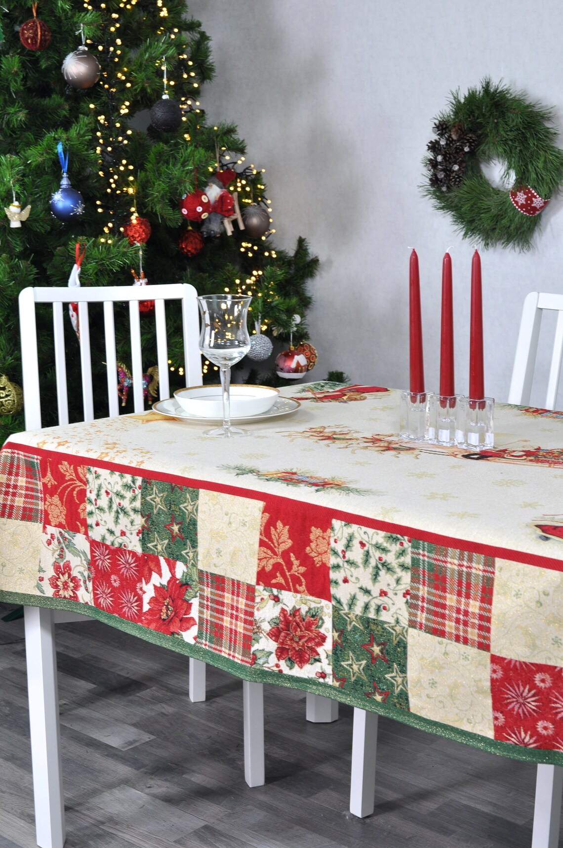 Festive Christmas Tablecloth is Made of Tapestry Fabric Woven - Etsy
