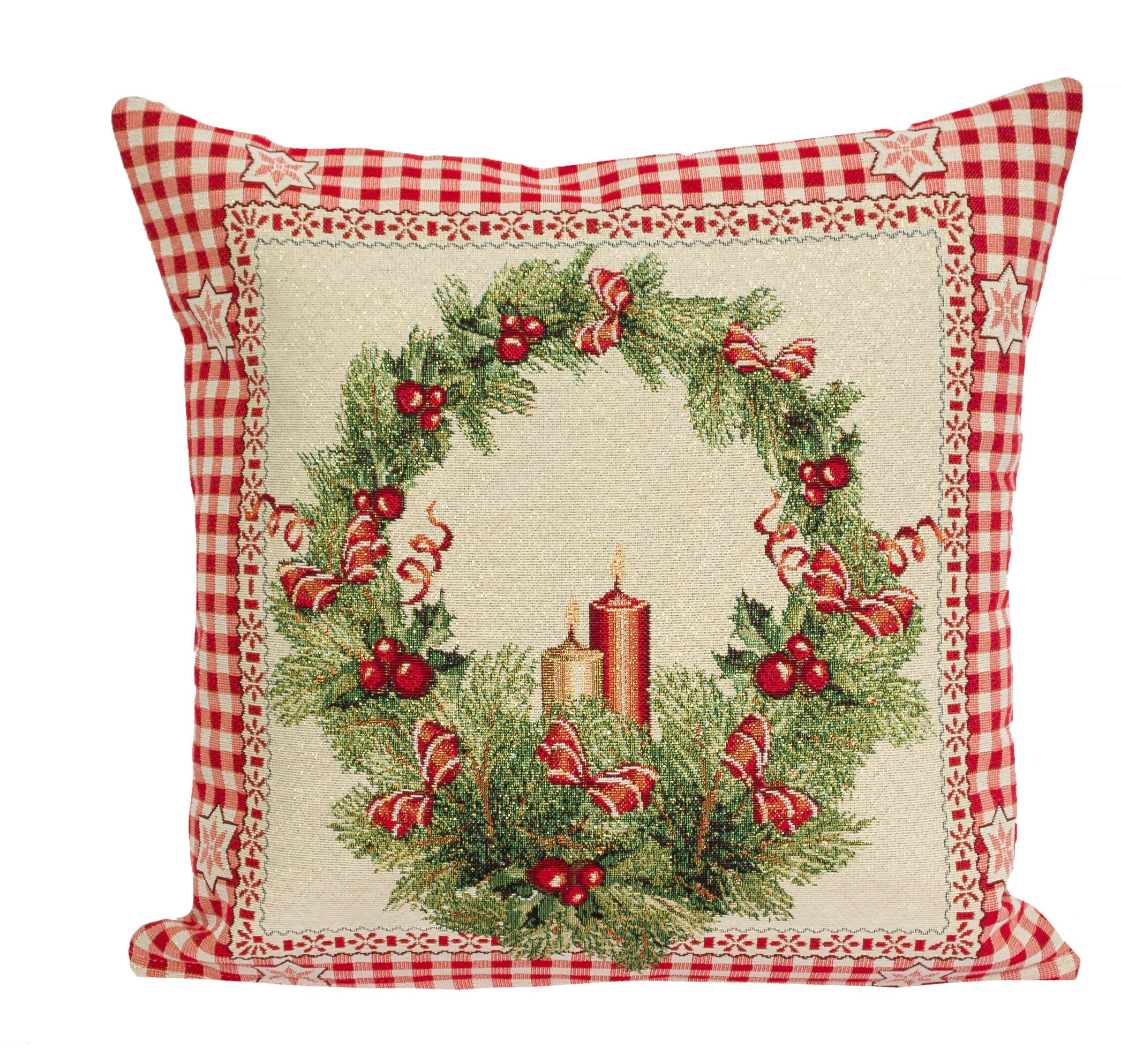 Christmas Throw Pillow With Green Wreath and Candles. - Etsy