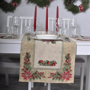 Gold Christmas Table Runner With Poinsettia Flower, Festive Christmas ...