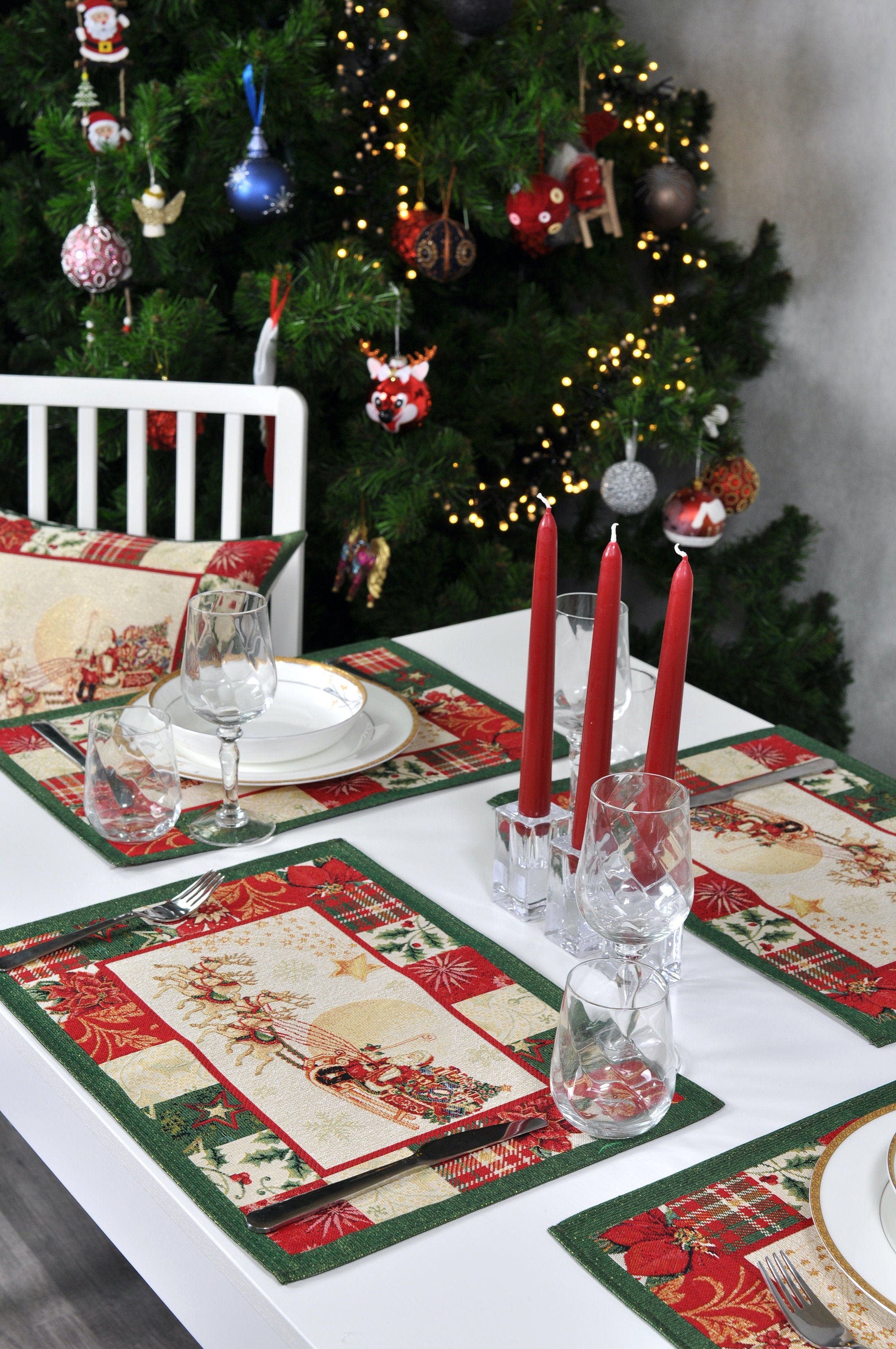 Christmas Placemat set with Santa Sleigh for Modern Christmas | Etsy