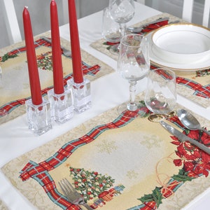 Set of 2, 4, 6 or 8 Gold Placemats With Christmas Tree, modern ...