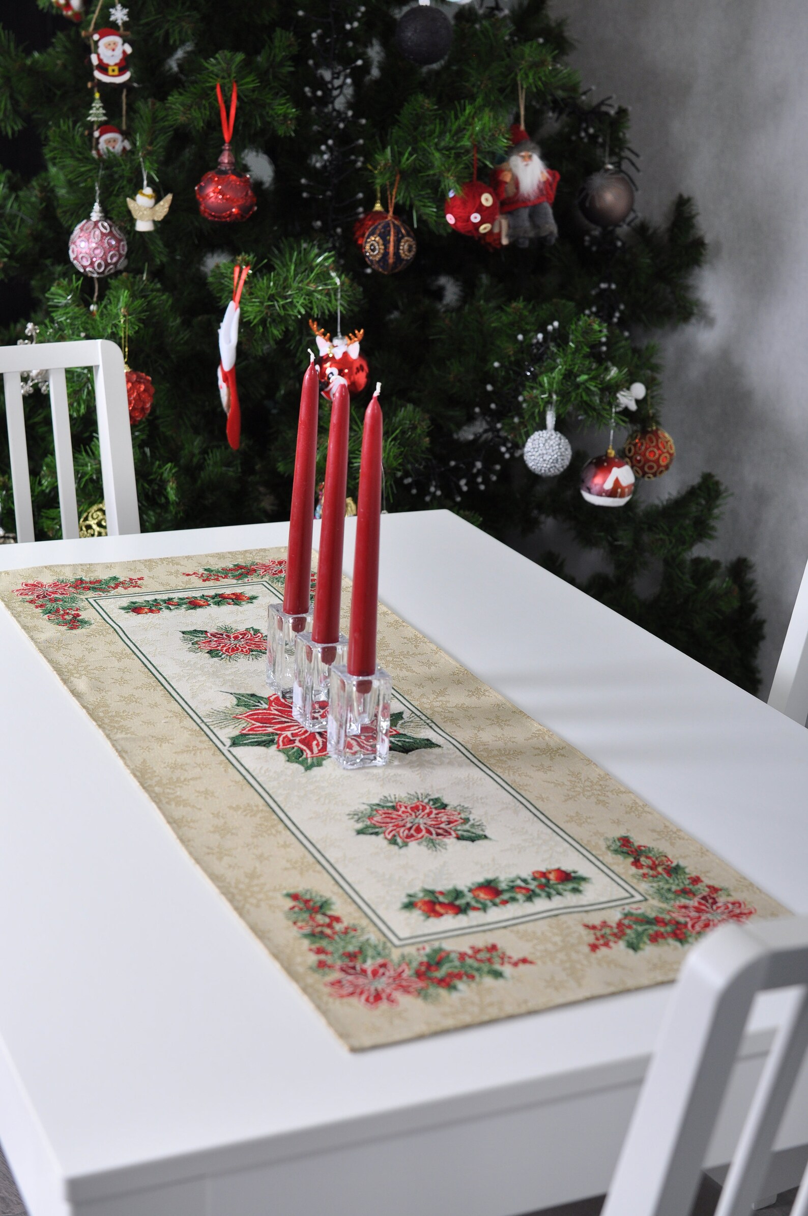 Gold Christmas Table Runner With Poinsettia Flower Festive | Etsy