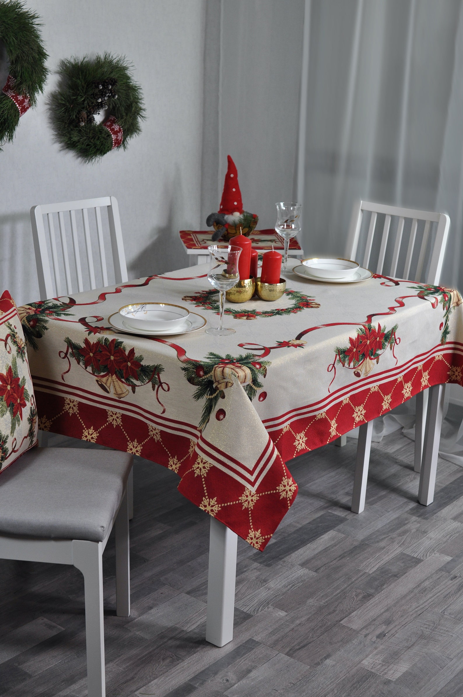 Christmas Tablecloth With Christmas Flower and Christmas | Etsy