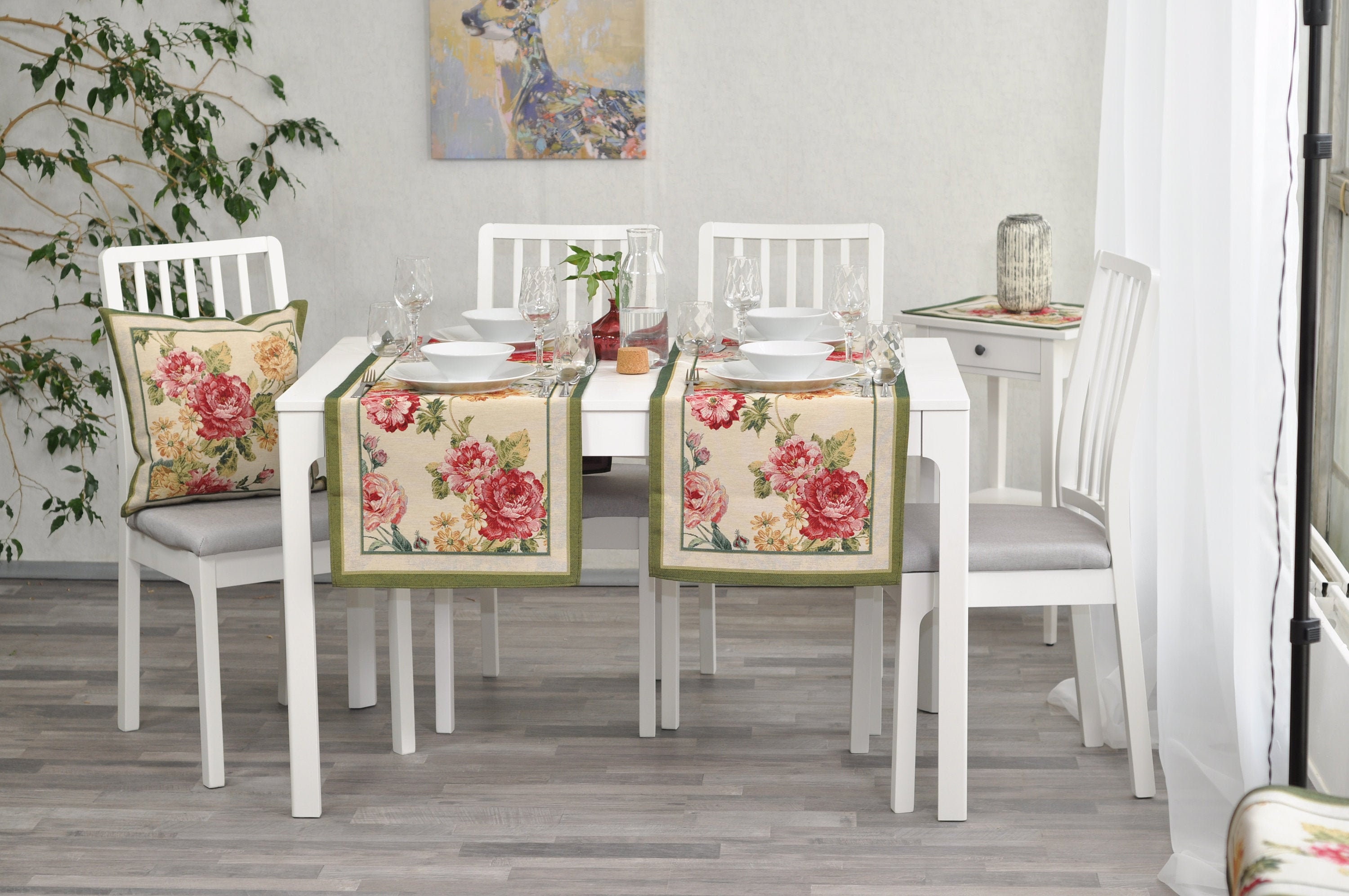 Tapestry Table Runner With Peony Flower. Summer Decor With - Etsy