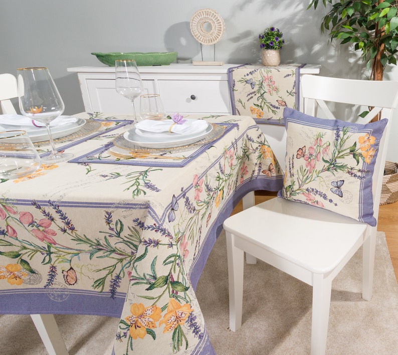 Tapestry Tablecloth With Lavender and Colorful Flowers. - Etsy